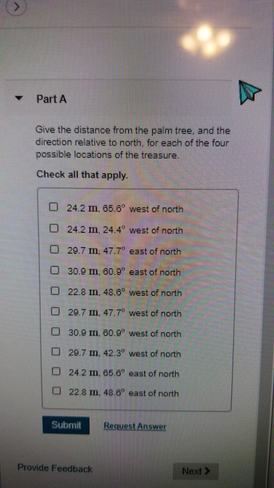 Solved A treasure map directs you to start at a palm tree | Chegg.com