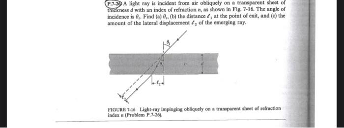 Solved P.7-20 A light ray is incident from air obliquely on | Chegg.com