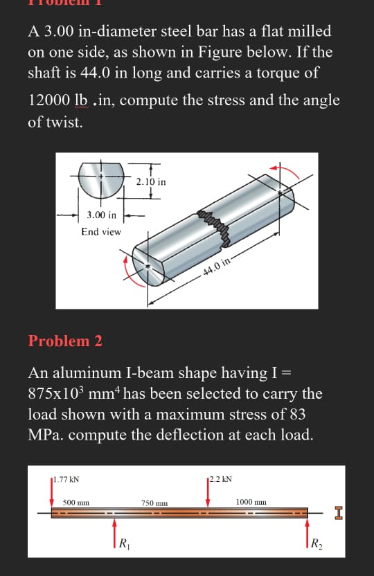 Solved A 3.00 ﻿in-diameter steel bar has a flat milled on | Chegg.com