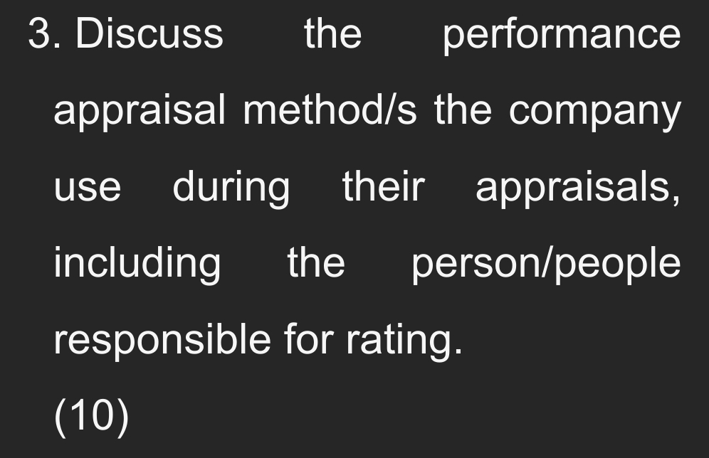 Solved Discuss the performance appraisal method/s the IT | Chegg.com