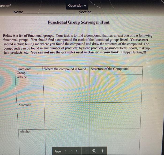 Solved unt.pdf Open with Section Name Functional Group | Chegg.com