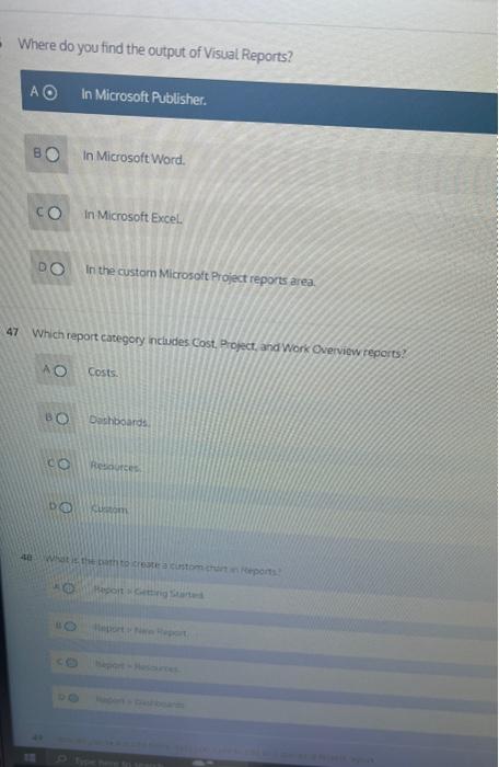 Solved Where do you find the output of Visual Reports? In | Chegg.com