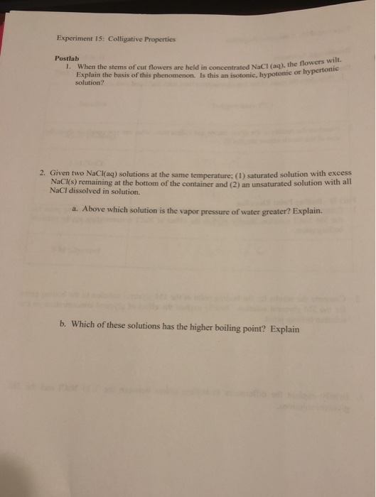Solved Experiment 15: Colligative Properties Postlab 1. When | Chegg.com