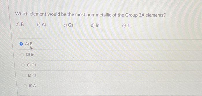 Solved Which element would be the most non-metallic of the | Chegg.com