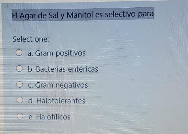 Solved The mannitol salt agar is selective for:a. Gram | Chegg.com