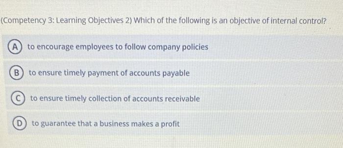 Solved (Competency 3: Learning objectives 2) Which of the | Chegg.com