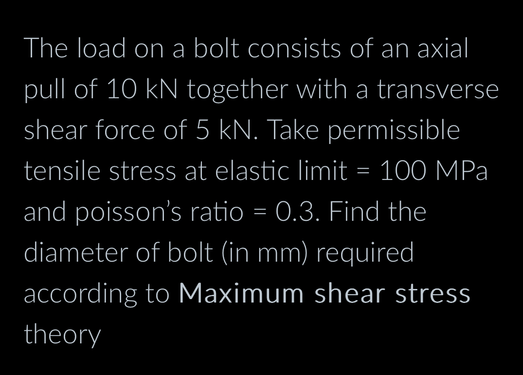 Solved The load on a bolt consists of an axial pull of 10kN | Chegg.com