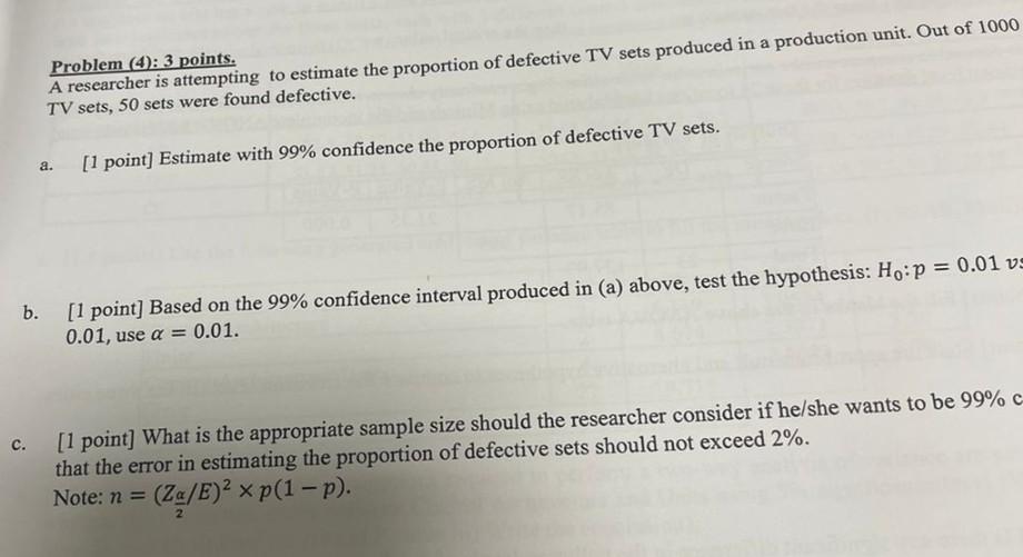 Solved Problem (4): 3 points. A researcher is attempting to | Chegg.com