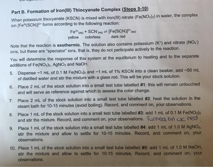 Solved Part B: Formation of Iron(III) Thiocyanate Complex | Chegg.com