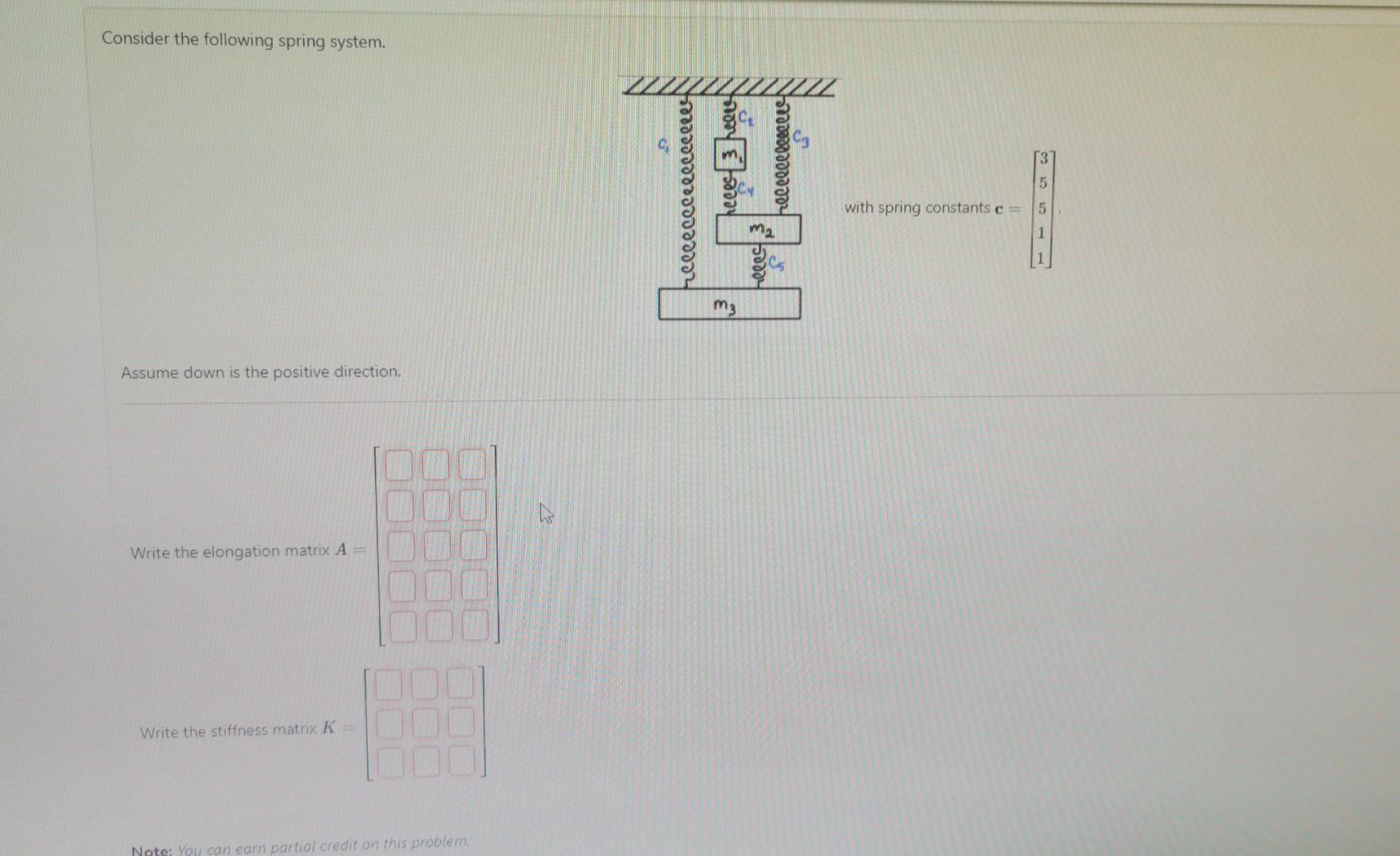 Solved Consider the following spring system. Assume down is | Chegg.com