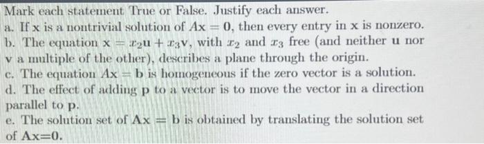 Solved Mark each statement True or False. Justify each | Chegg.com
