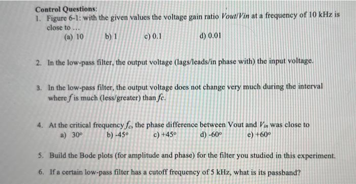 Solved Control Questions: 1. Figure 6-1: with the given | Chegg.com