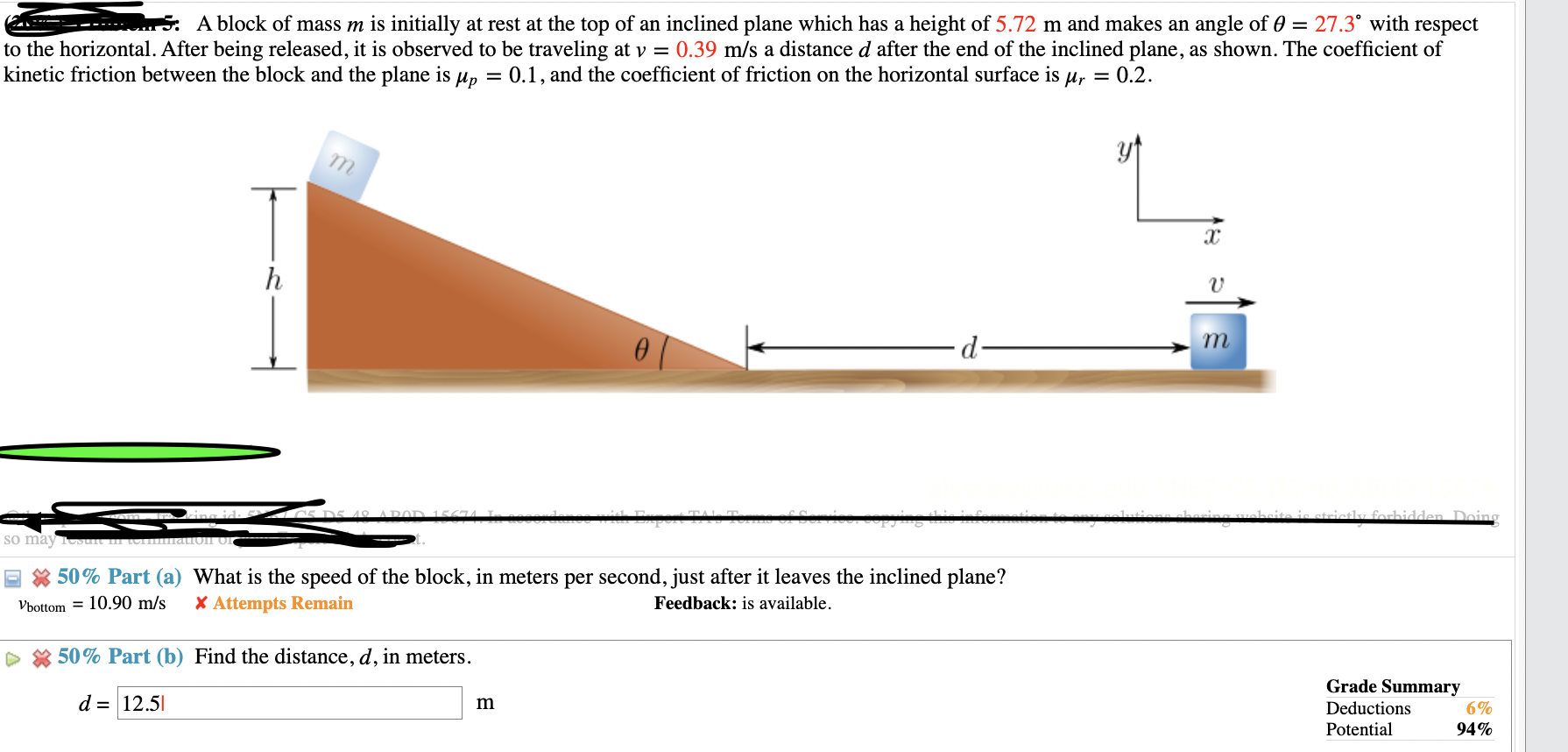 Solved A block of mass m ﻿is initially at rest at the top of | Chegg.com
