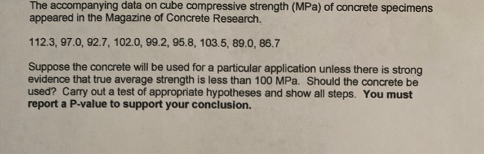 Solved The accompanying data on cube compressive strength | Chegg.com