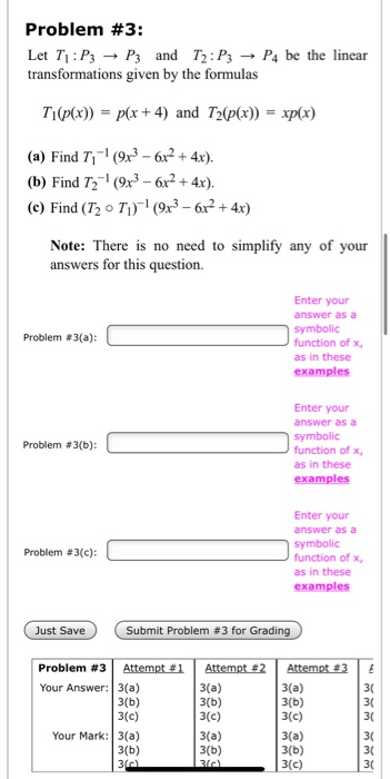 Solved Problem #3: Let Ti: P3 → P3 and 72: P3 | Chegg.com