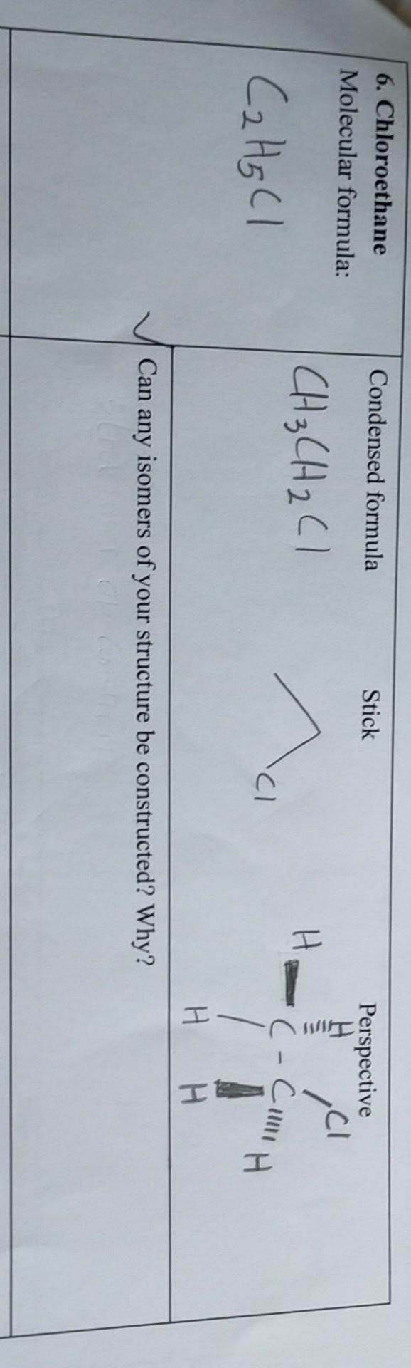 Solved 6. Chloroethane Molecular formula: Condensed formula | Chegg.com