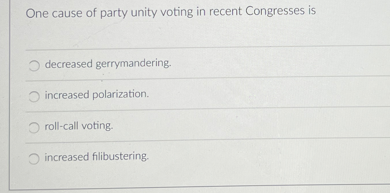Solved One cause of party unity voting in recent Congresses | Chegg.com