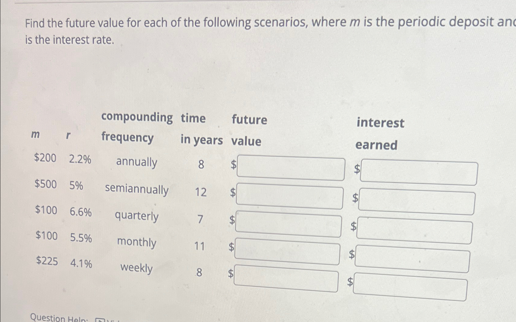 Solved Find the future value for each of the following | Chegg.com