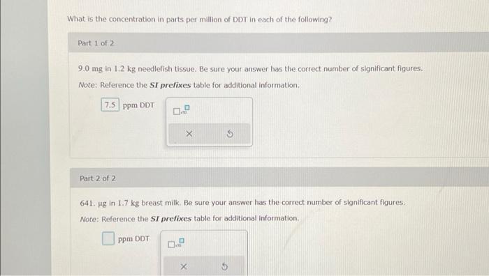 What is the concentration in parts per million of DDT | Chegg.com
