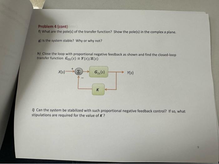 Solved Problem 4: Analysis/Control of a First-Order System | Chegg.com