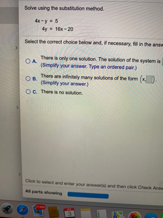 Solved Solve using the substitution method. 4x - y = 5 4y = | Chegg.com