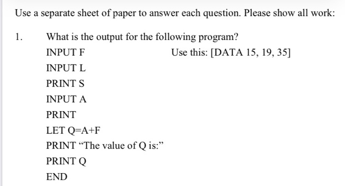 Solved Use a separate sheet of paper to answer each | Chegg.com