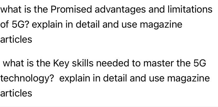Solved what is the Promised advantages and limitations of 5G | Chegg.com