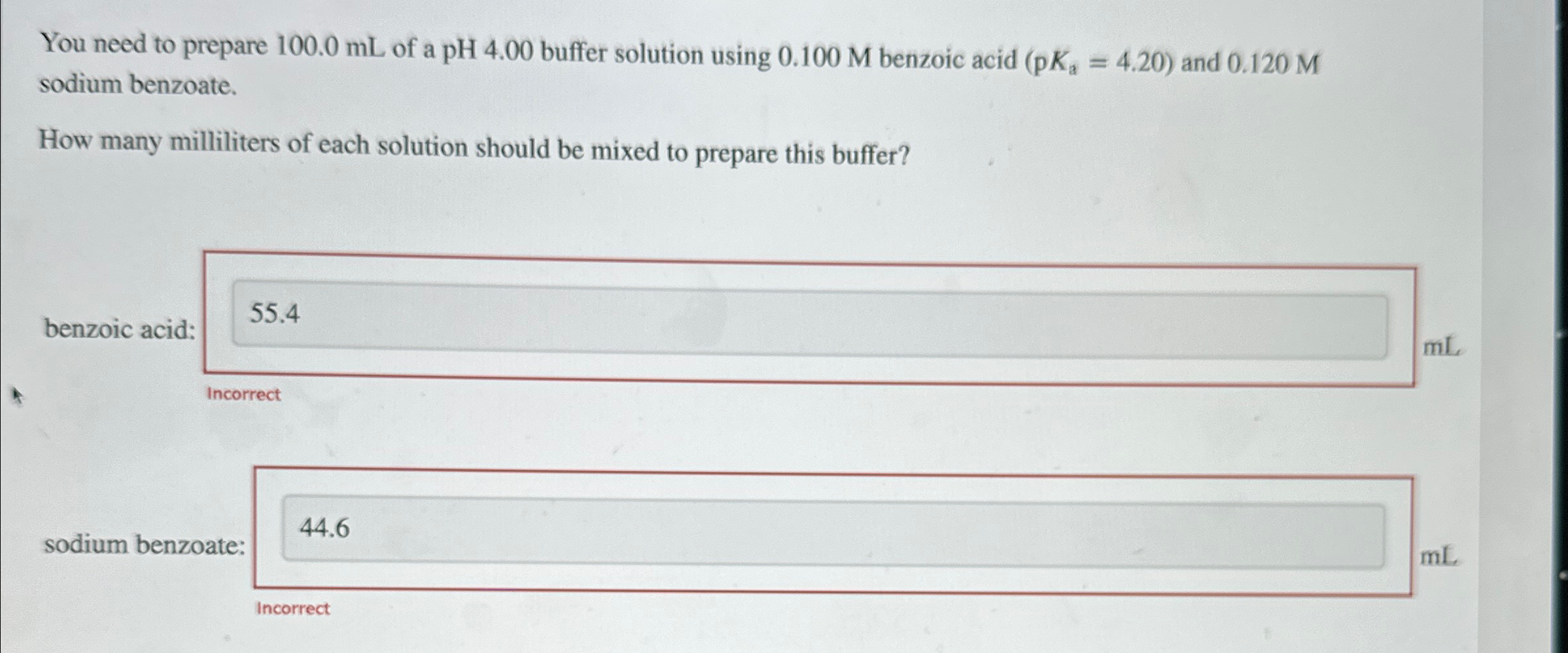 Solved You need to prepare 100.0mL ﻿of a pH4.00 ﻿buffer | Chegg.com
