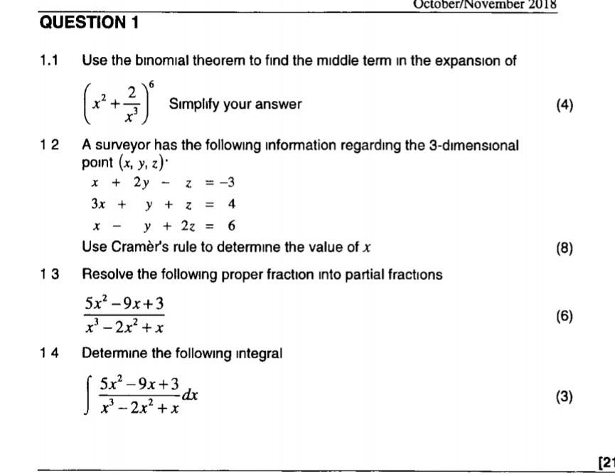 October/November 2018 QUESTION 1 1.1 Use the binomial | Chegg.com