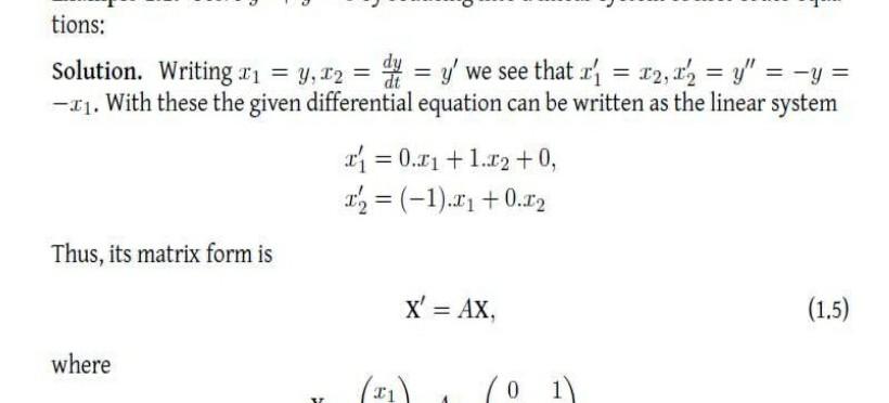 Solved tions: Solution. Writing 11 = y, 12 = ane = y' we see | Chegg.com
