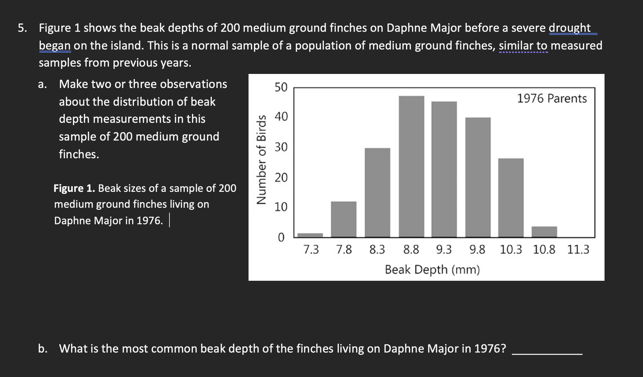 Solved Figure 1 ﻿shows the beak depths of 200 ﻿medium ground | Chegg.com
