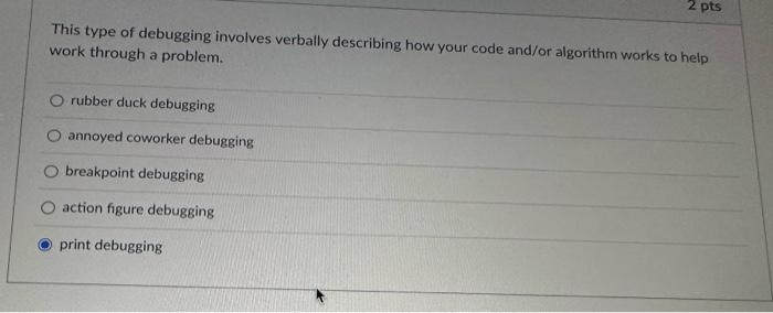 Solved This type of debugging involves verbally describing | Chegg.com