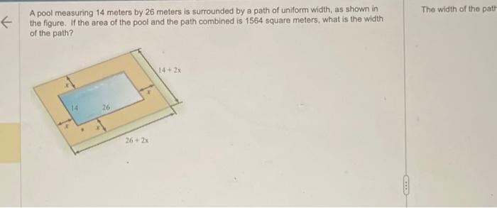 Solved A pool measuring 14 meters by 26 meters is surrounded | Chegg.com