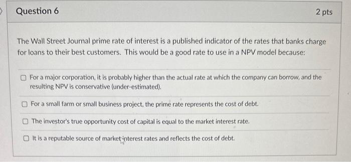 Solved The Wall Street Journal prime rate of interest is a | Chegg.com