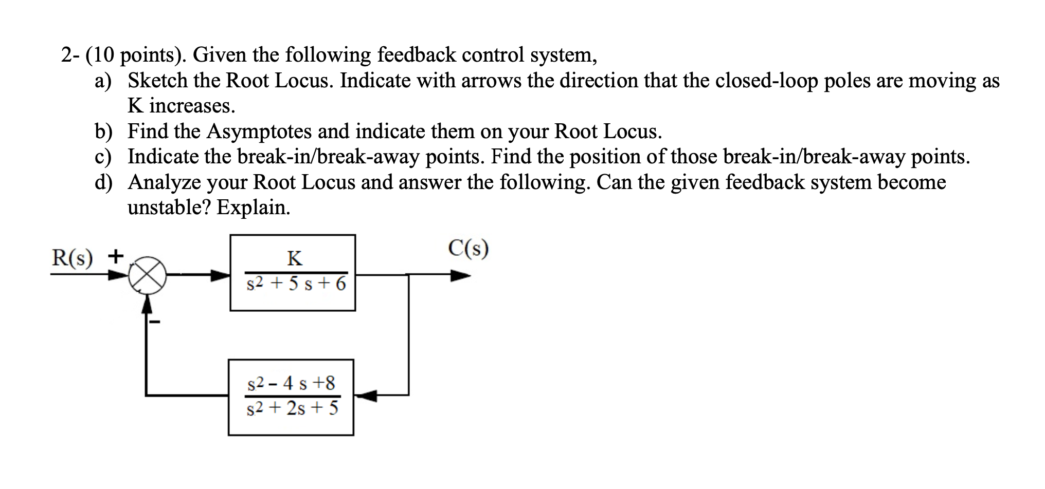 2- (10 ﻿points). ﻿Given the following feedback | Chegg.com