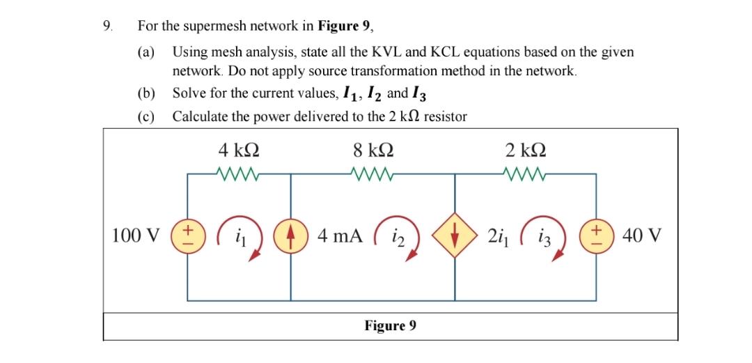 Solved For the supermesh network in Figure 9,(a) ﻿Using mesh | Chegg.com
