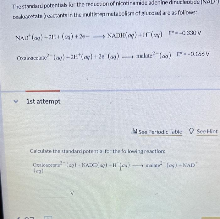 Solved The standard potentials for the reduction of | Chegg.com