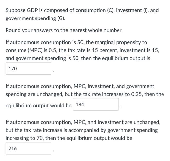 Solved Suppose GDP is composed of consumption (C), | Chegg.com