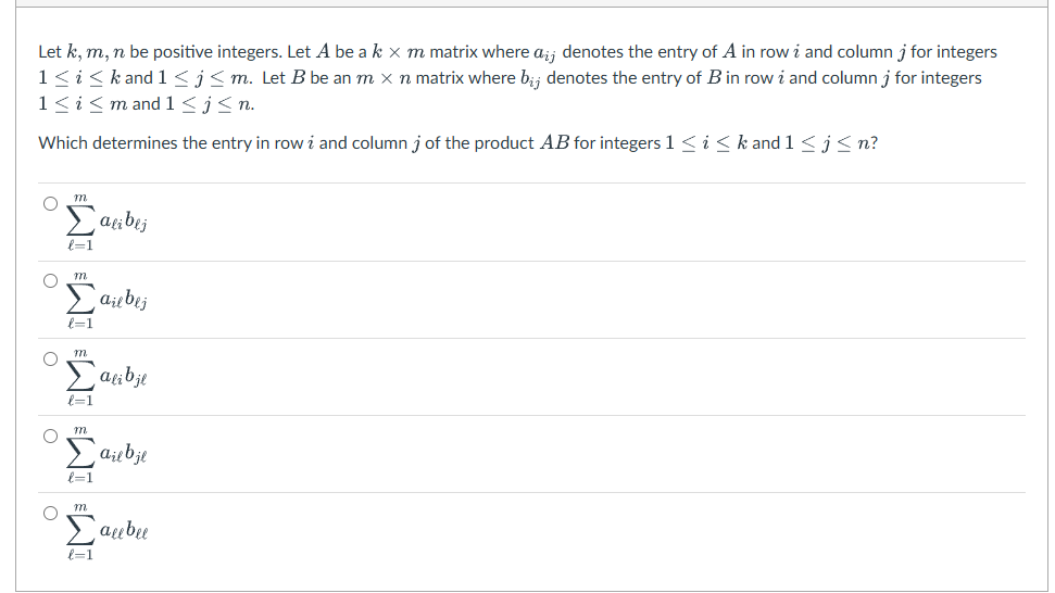 Solved Let k,m,n be ﻿positive integers. Let A be a k×m | Chegg.com