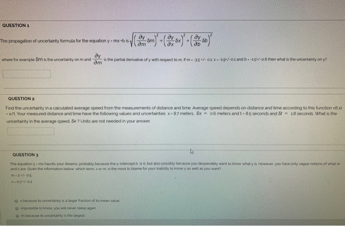 Solved QUESTION 1 The propagation of uncertainty formula for | Chegg.com