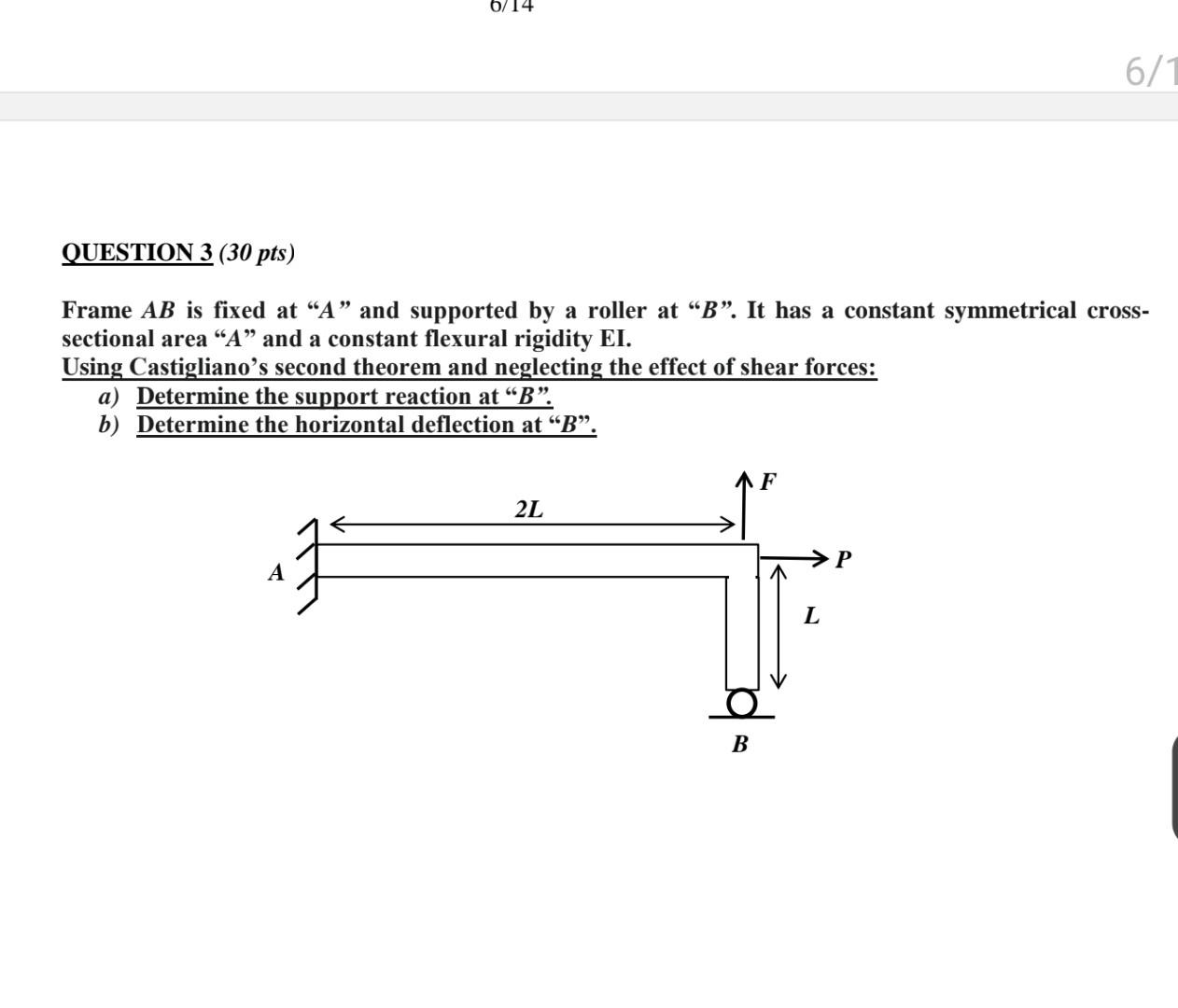 [Solved]: Frame AB is fixed at " A " and suppor