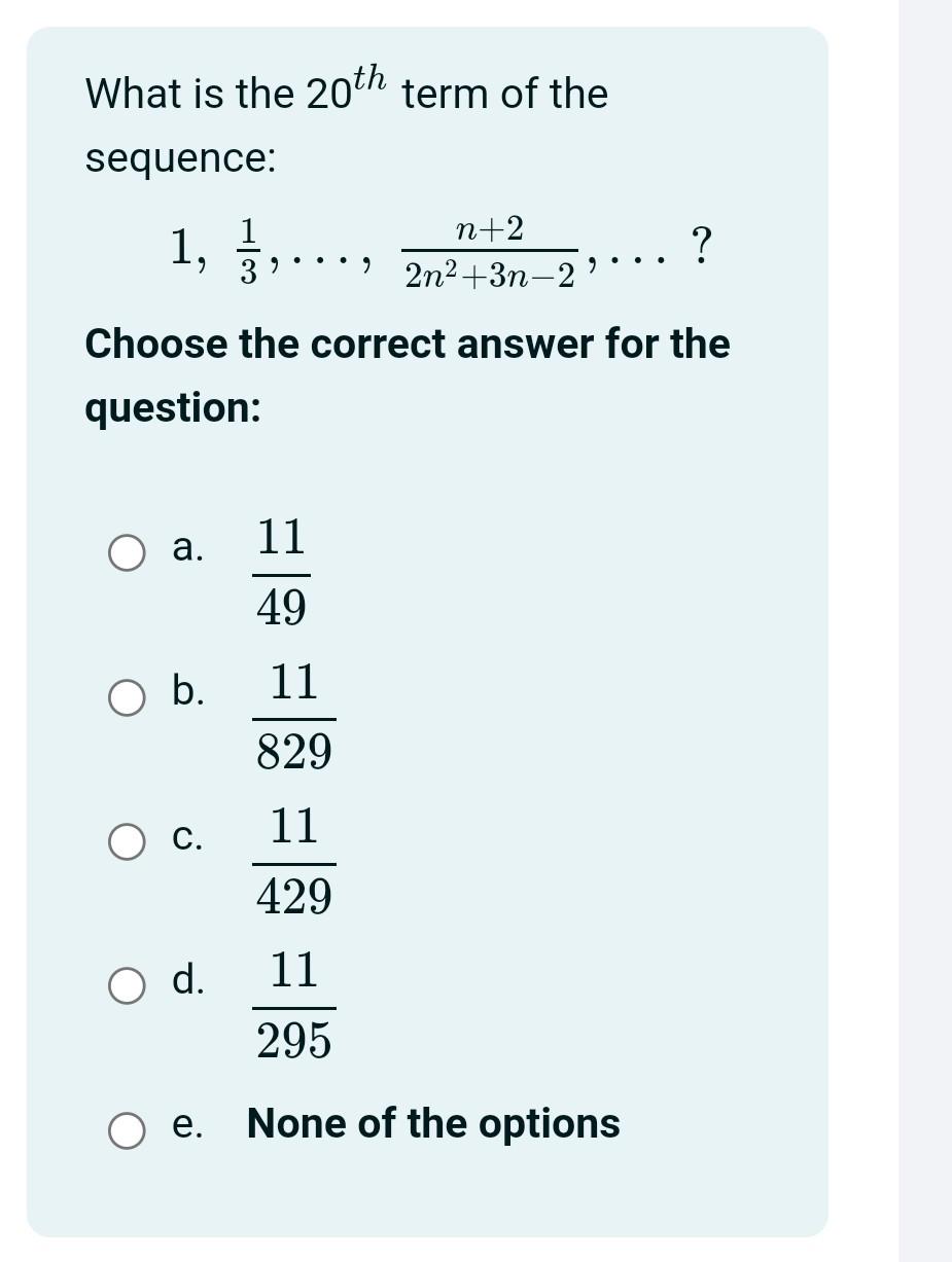 Solved What is the 20th term of the sequence: | Chegg.com
