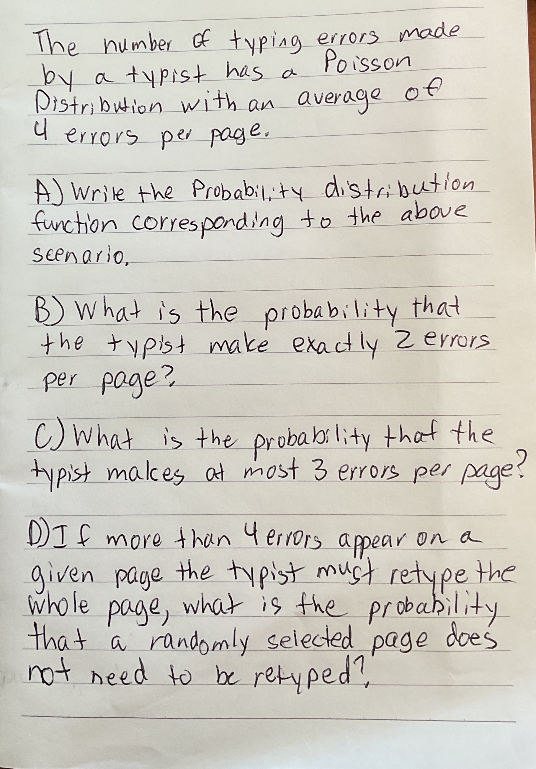 Solved The number of typing errors made by a typist has a | Chegg.com