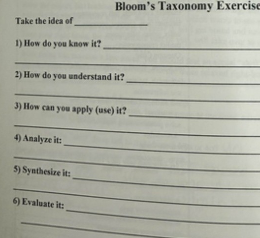 Solved Bloom's Taxonomy ExerciseTake the idea ofHow do you | Chegg.com