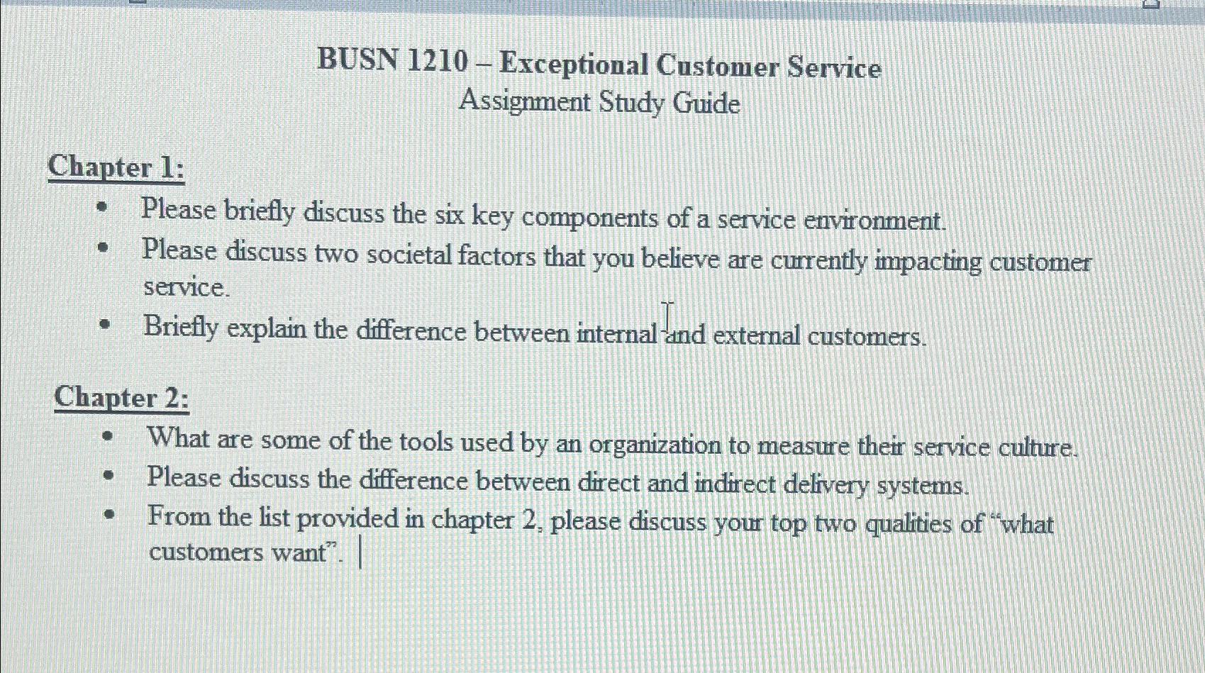 Solved BUSN 1210 - ﻿Exceptional Customer Service Assignment | Chegg.com