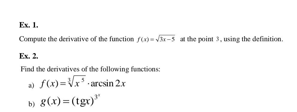Solved Ex. 1. Compute the derivative of the function | Chegg.com