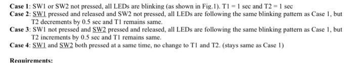 Case 1: SW1 or SW2 not pressed, all LEDs are blinking | Chegg.com