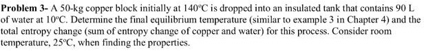 Problem 3- A 50-kg copper block initially at 140°C is | Chegg.com