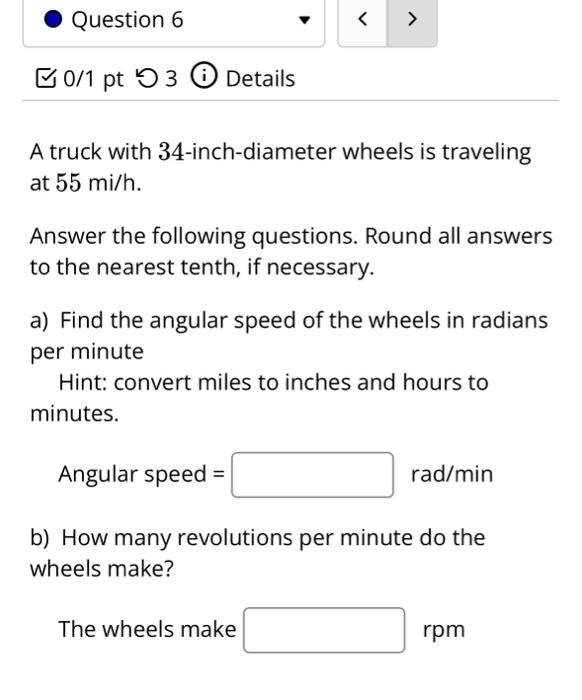 Solved A truck with 34 -inch-diameter wheels is traveling at | Chegg.com