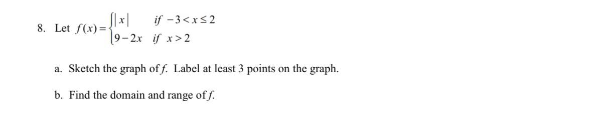 Solved Let f(x)={|x| if -32a. ﻿Sketch the graph of f. ﻿Label | Chegg.com